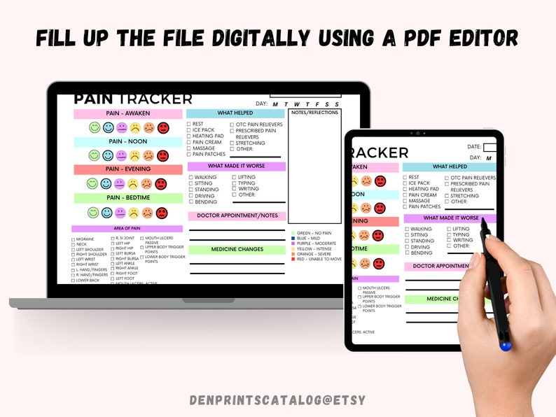 Daily Pain Tracker and Journal Printable, Chronic Pain Management, Pain ...