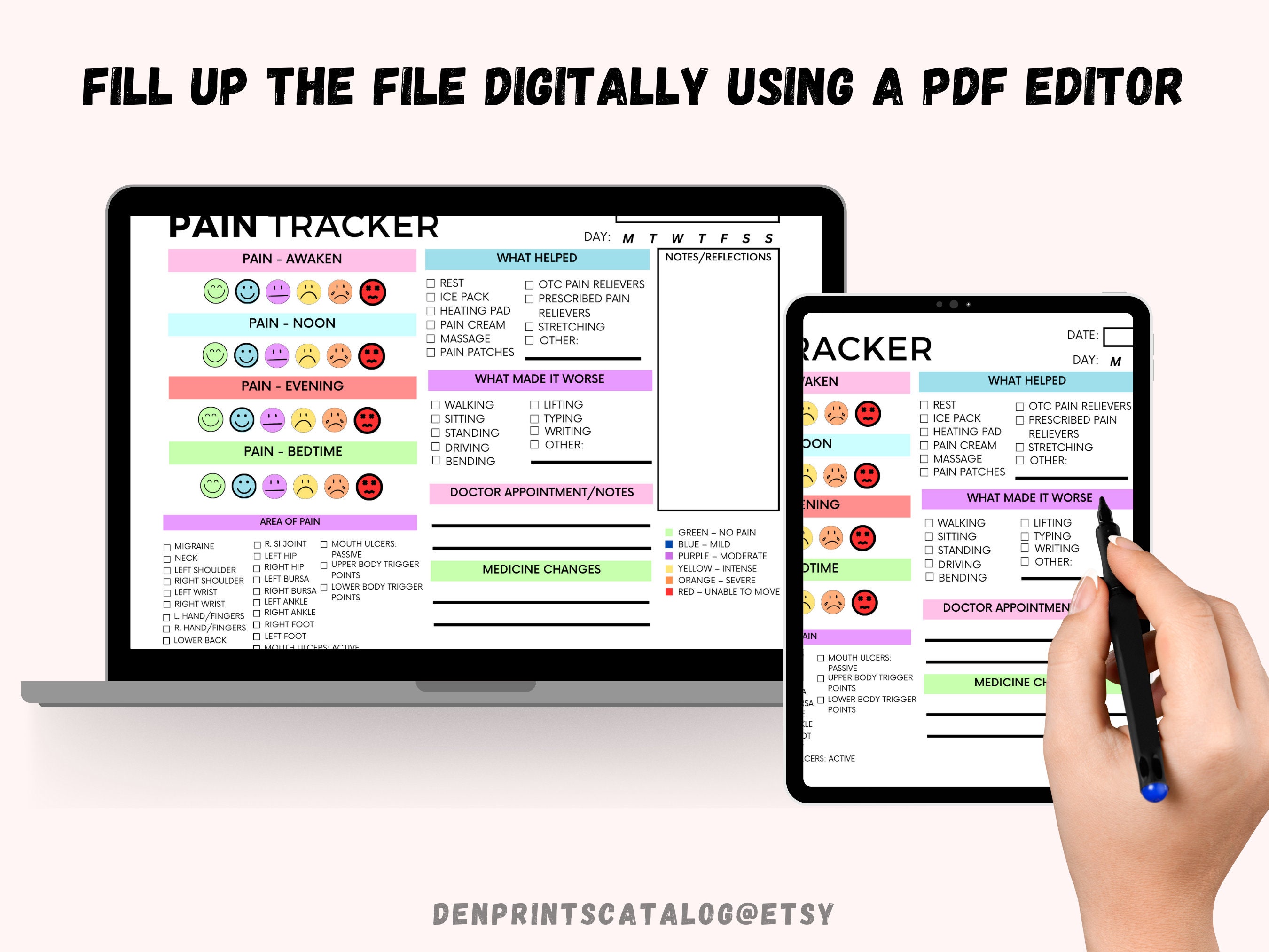 Daily Pain Tracker and Journal Printable, Chronic Pain Management, Pain ...