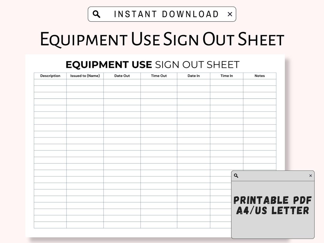 Printable Equipment Use Sign Out Sheet for Equipment Borrowing Dates ...