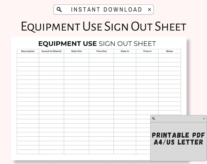 Printable Equipment Use Sign Out Sheet for Equipment Borrowing Dates ...