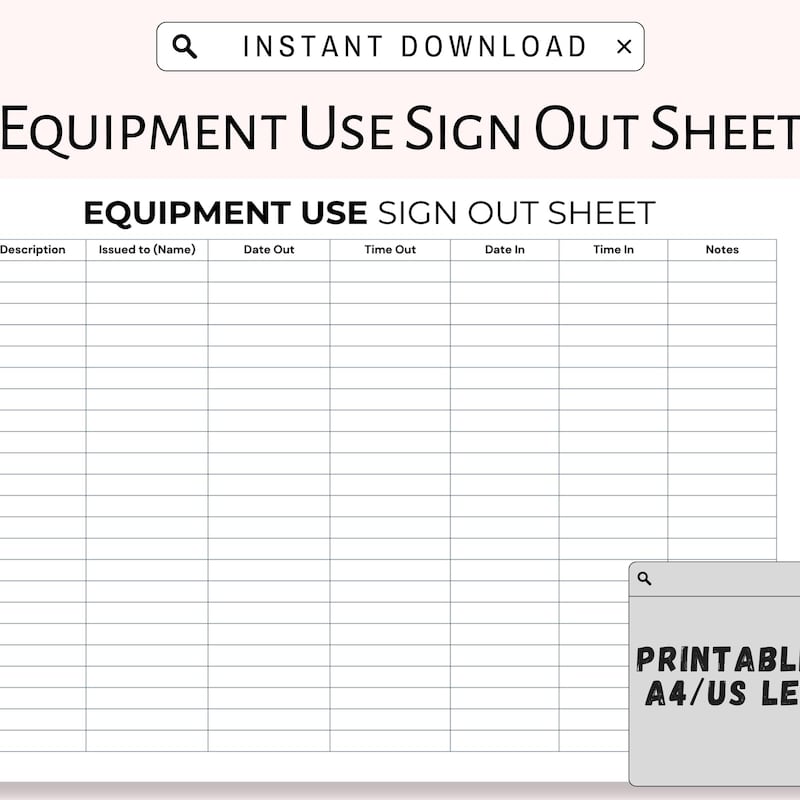 Equipment Sign Out Sheet - Etsy
