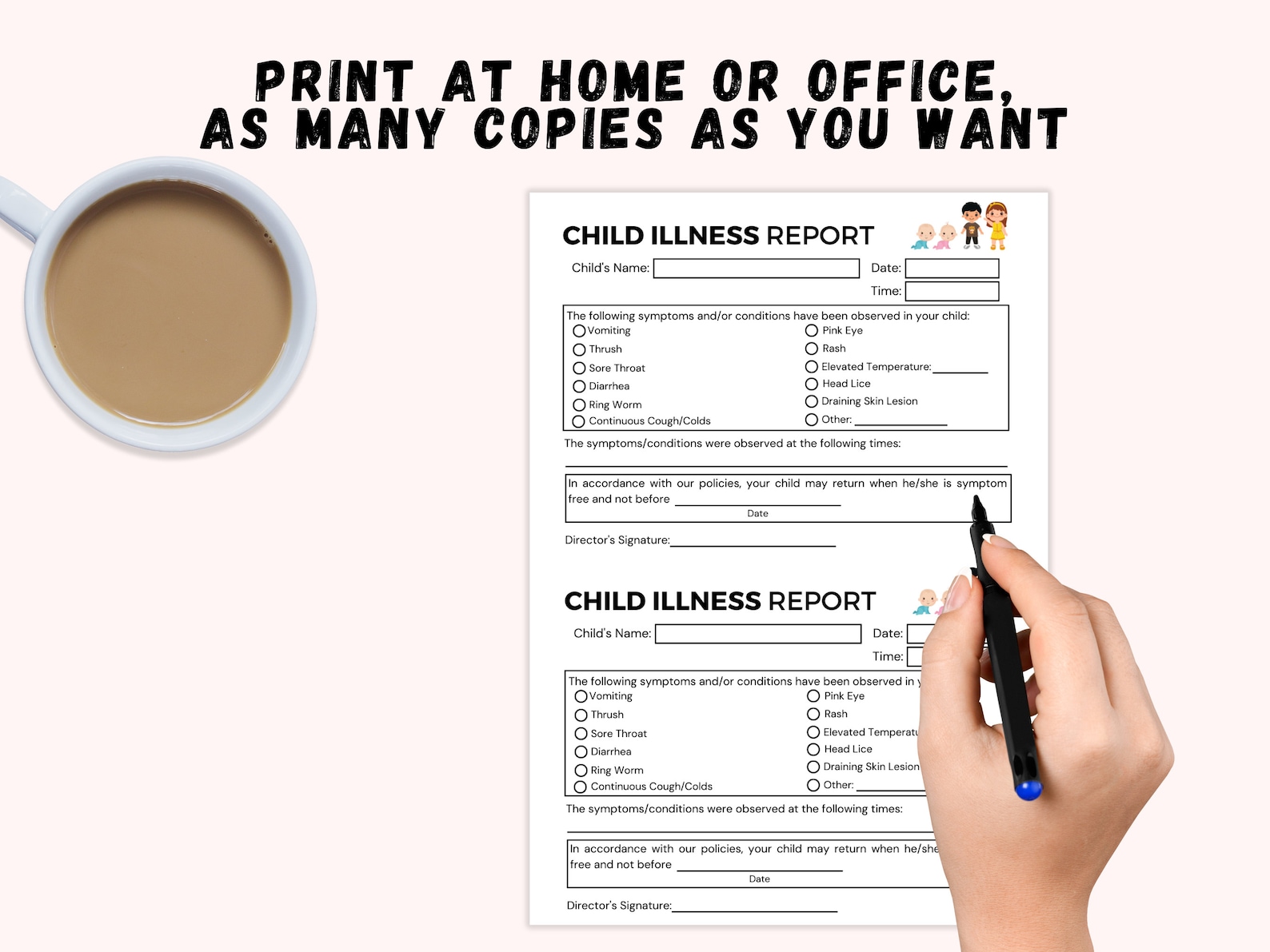 Child Illness Notice Printable, Daycare Printable Child Sick Report ...