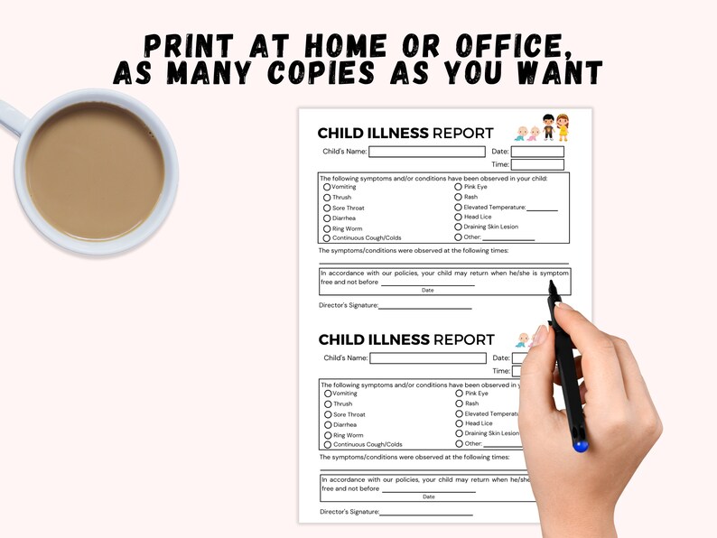 Child Illness Notice Printable, Daycare Printable Child Sick Report ...