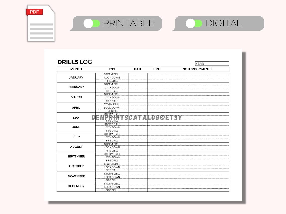 Disaster Drill Record for School, School Teacher Forms, Drills Log ...