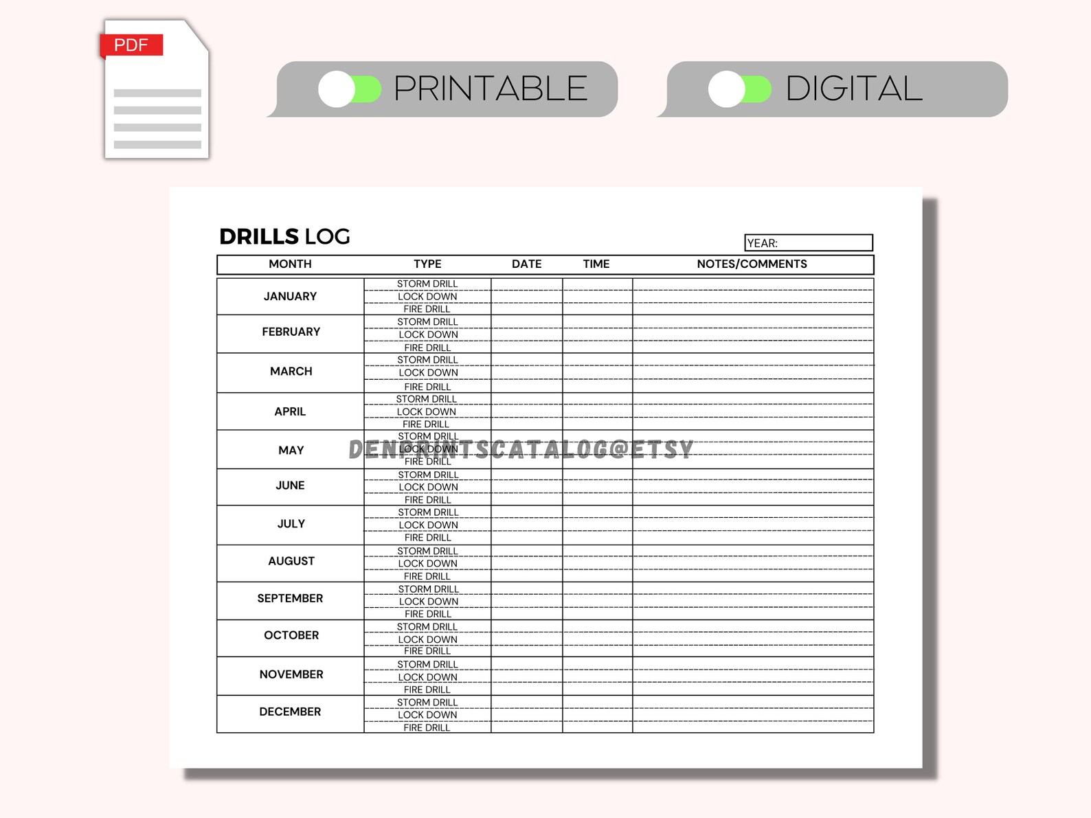 Disaster Drill Record for School, School Teacher Forms, Drills Log ...