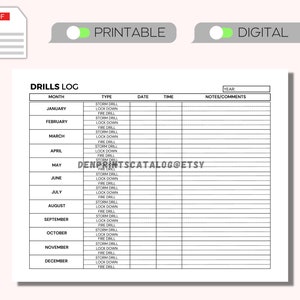 Disaster Drill Record for School, School Teacher Forms, Drills Log ...