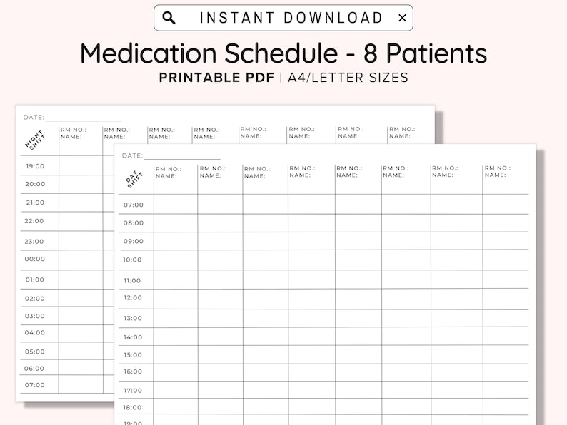 Medication Schedule - 8 Patients, Nursing Notes, Nurse to Do, Nursing ...
