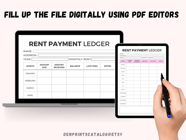 Rent Payment Ledger Printable, Tenant Payment Tracker, Rent Payment Log ...