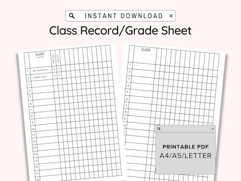 Printable Class Record, Gradebook Template, Teacher Grade Book ...