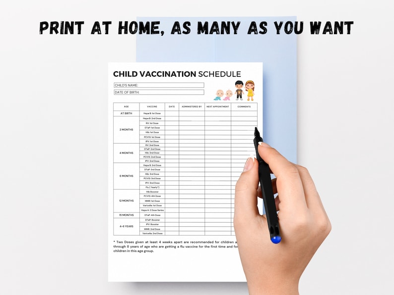 Child Vaccination Schedule Printable, Immunization Record, Vaccine ...