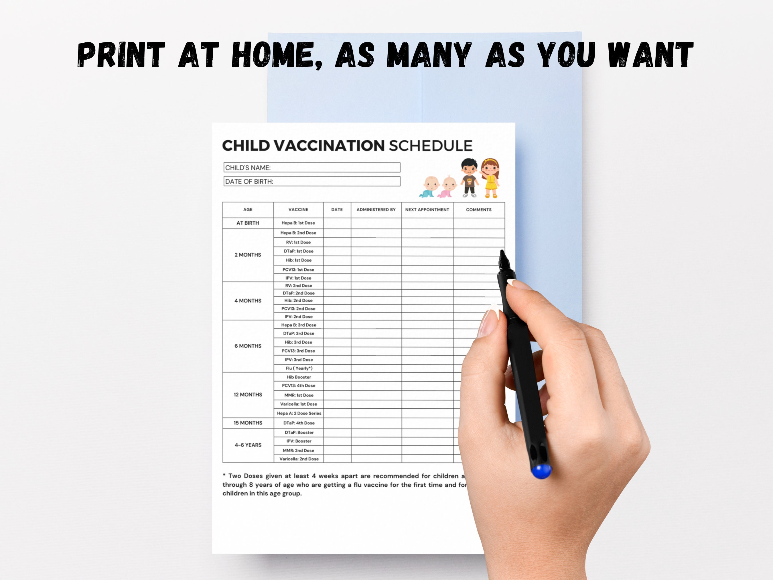 Child Vaccination Schedule Printable, Immunization Record, Vaccine ...