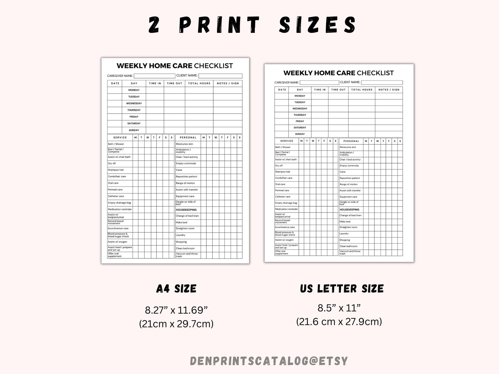 Weekly Home Care Checklist Printable, Monday Start, Caregiving Elderly ...