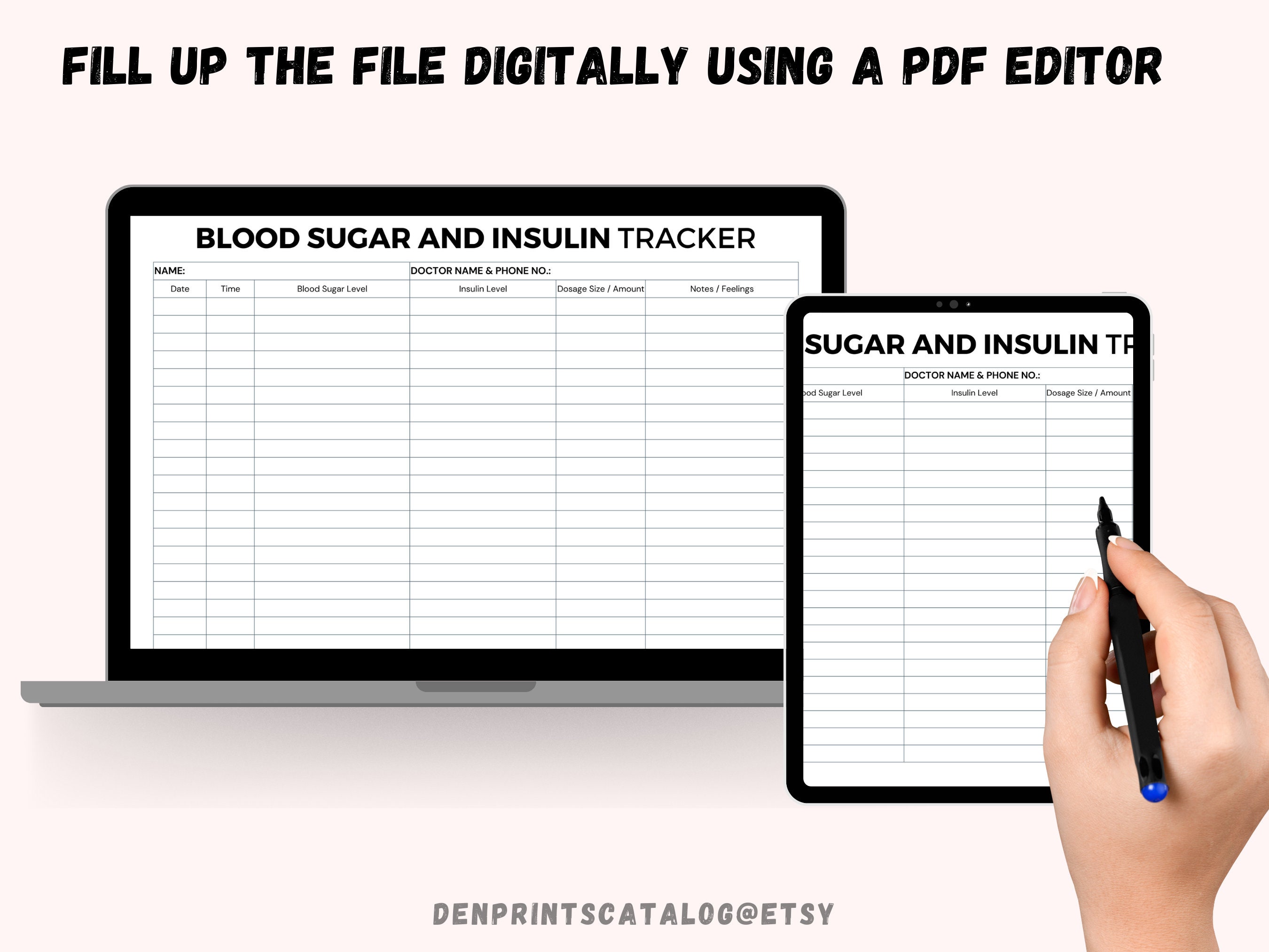 Blood Sugar and Insulin Tracker Printable, Print and Write PDF, Blood ...