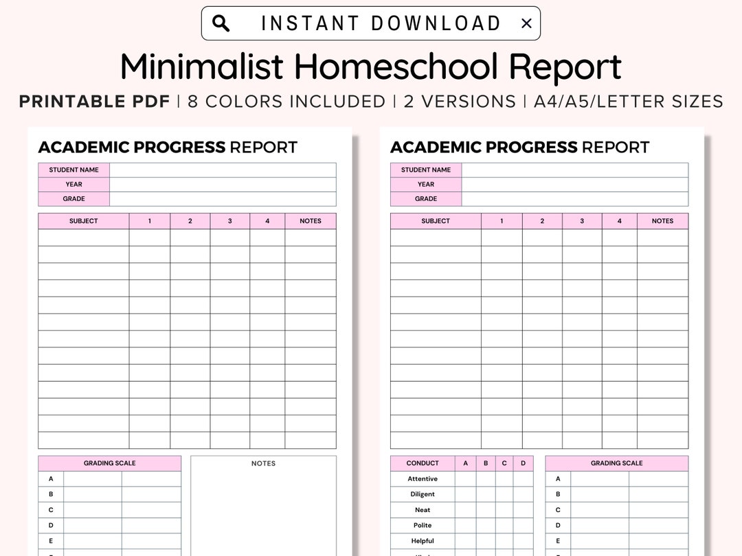 Homeschool Report Card Homeschool Progress Report, Homeschool Academic ...