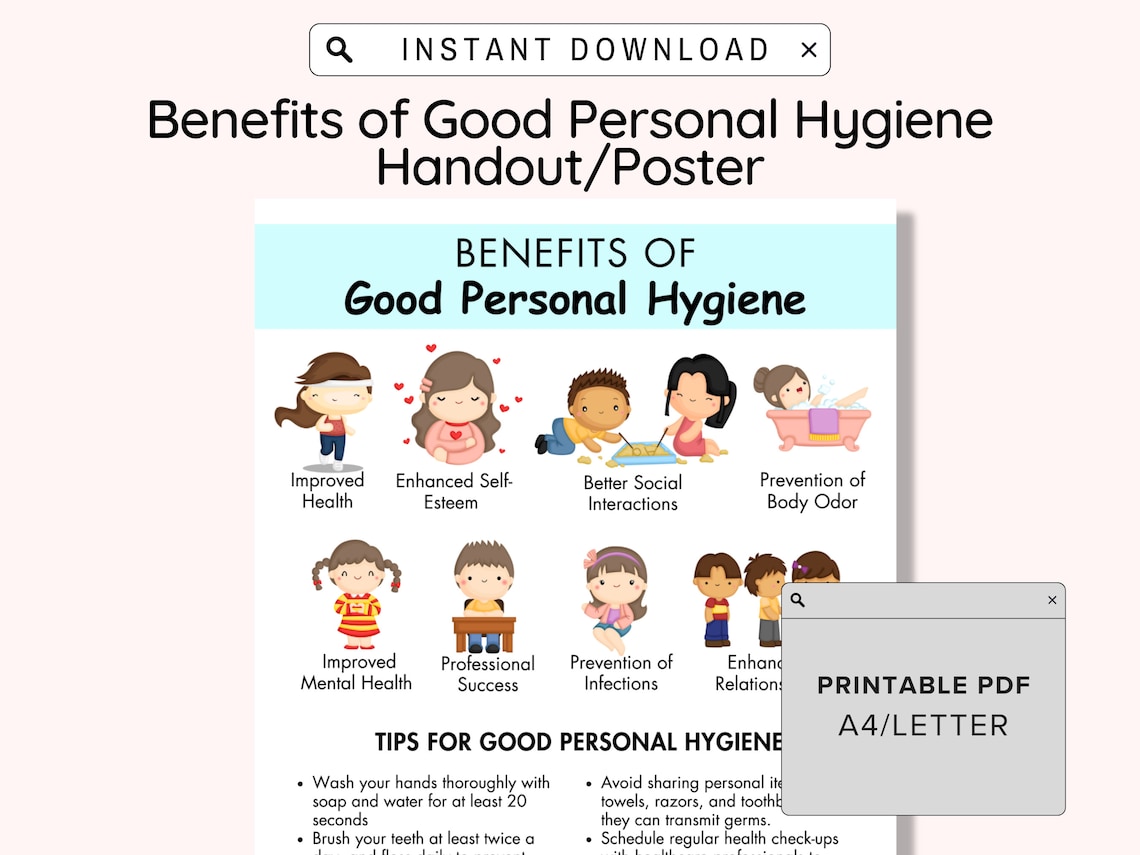 Benefits of Personal Hygiene Poster Handout Printable, Hygiene Chart ...