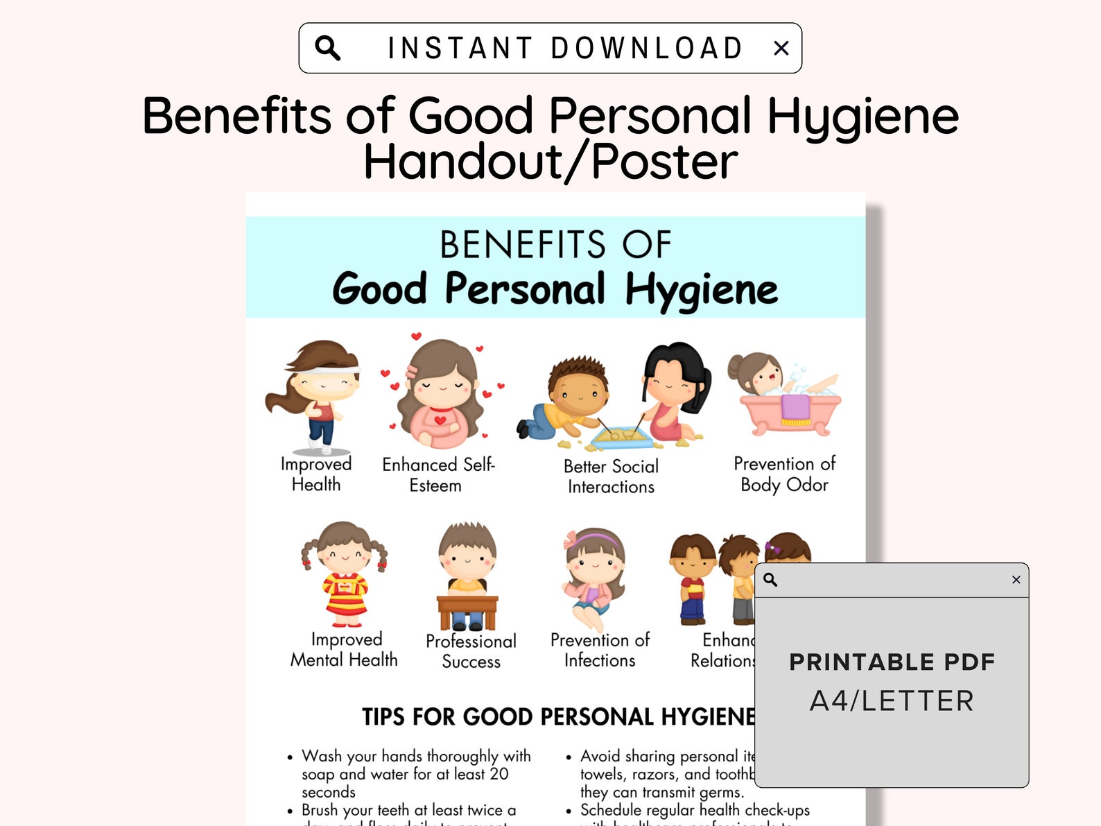 Benefits of Personal Hygiene Poster Handout Printable, Hygiene Chart ...
