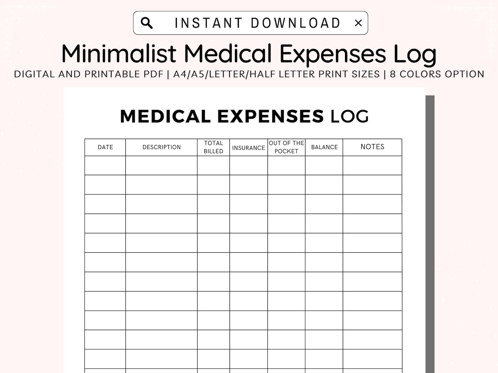 Medical Expense Record Printable, Medical Spending Tracker, Printable ...