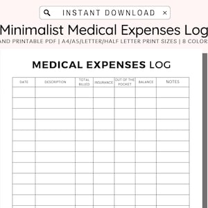 Medical Expense Record Printable, Medical Spending Tracker, Printable ...
