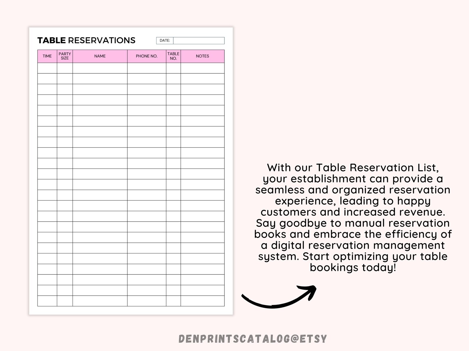 Printable Table Reservation List, Restaurant Table Reservation Form ...