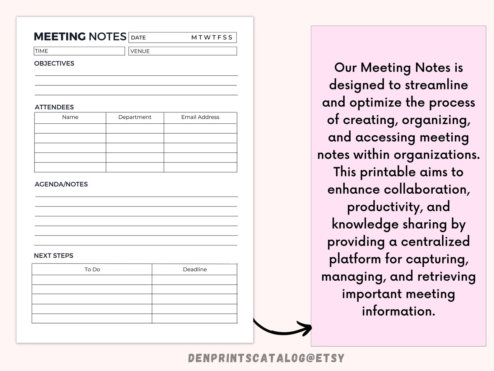 Meeting Notes Template Printable, Meeting Minutes, Meeting Agenda ...
