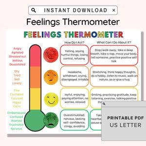 Feelings Thermometer Chart With Coping Skills, Emotions Poster Kids ...