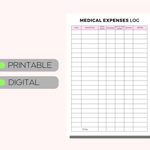 Medical Expense Record Printable, Medical Spending Tracker, Printable Cost Tracker, Medical ...
