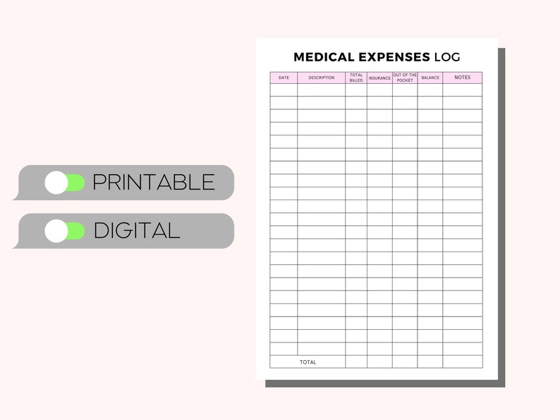 Medical Expense Record Printable, Medical Spending Tracker, Printable ...