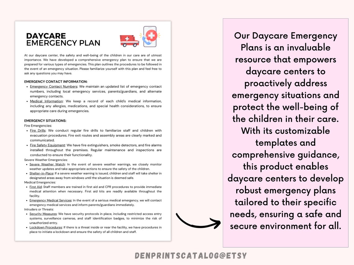 Daycare Emergency Plans, Childcare Center Printable Daycare Forms ...