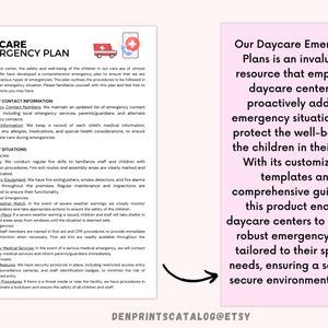 Daycare Emergency Plans, Childcare Center Printable Daycare Forms ...