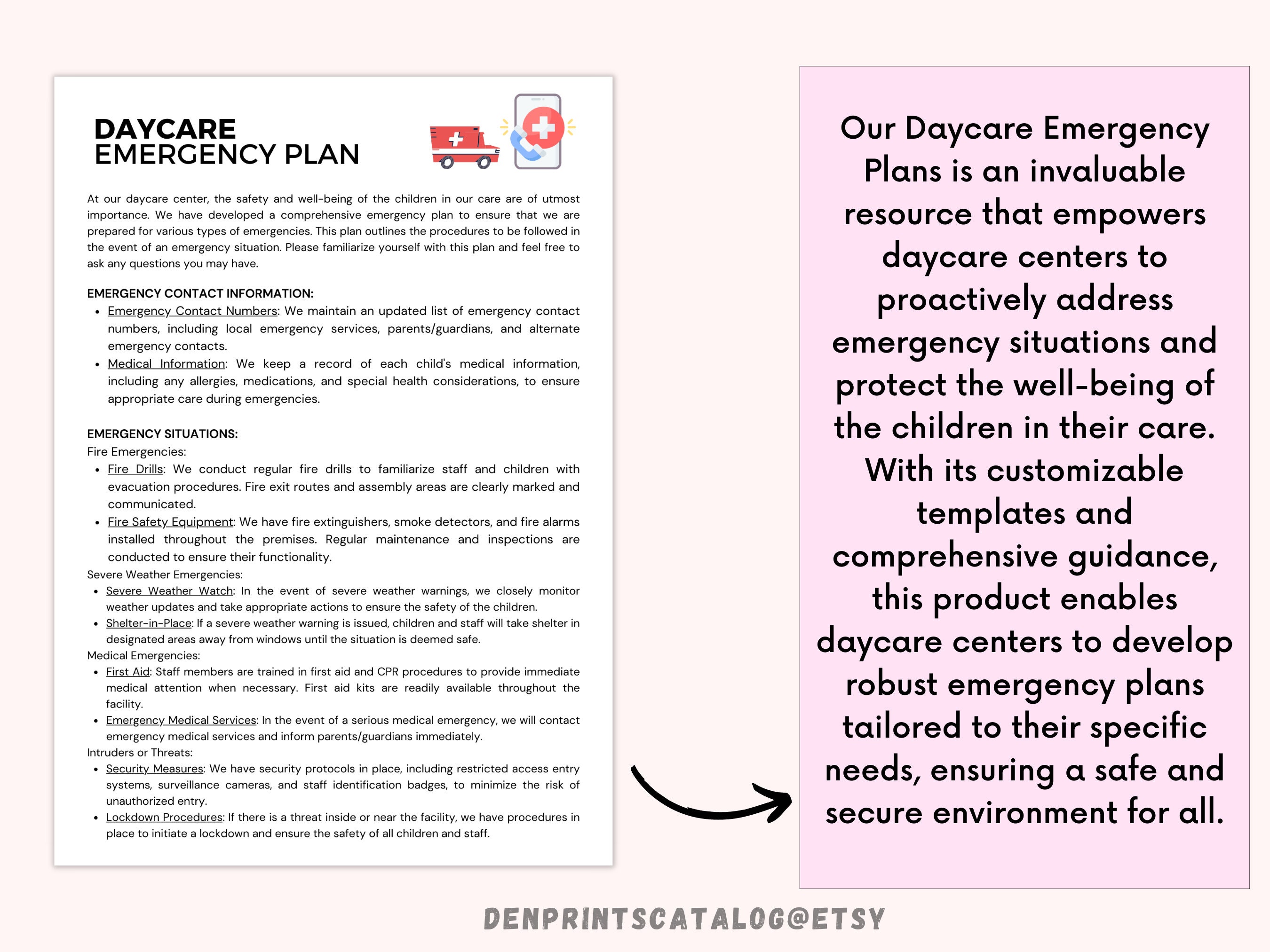 Daycare Emergency Plans Childcare Center Printable Daycare - Etsy
