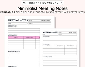 Meeting Notes Printable Work Planner Meeting Agenda Record - Etsy