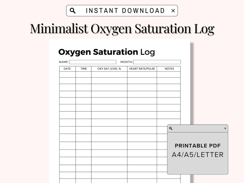 Oxygen Tracker, Saturation Journal, Pulse Log, Oxygen Record, Saturation Organizer, Oxygen Level ...