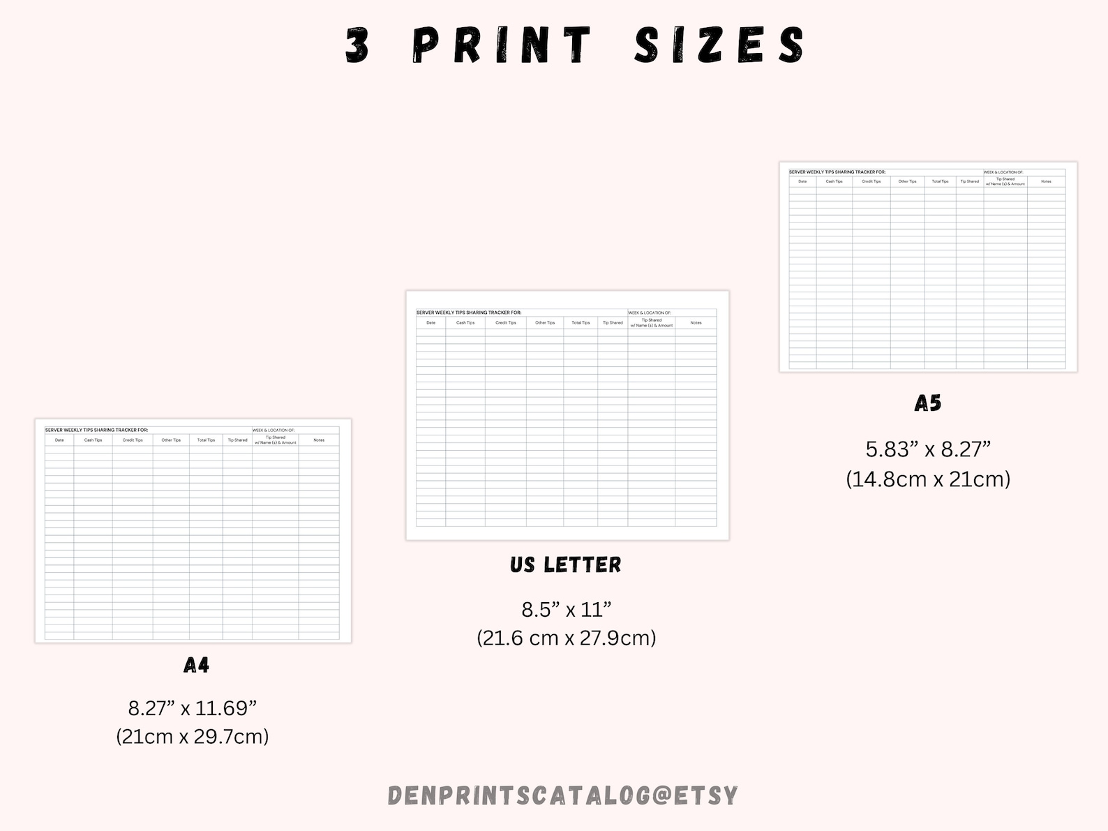 Server Tips Tracker Sheet Printable, for Tip Sharing Weekly Breakdown ...