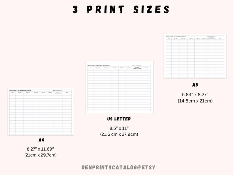 Server Tips Tracker Sheet Printable, for Tip Sharing Weekly Breakdown ...