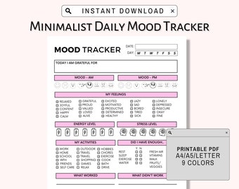 Daily Mood Tracker, Printable Mood Track, Emotion Tracker, Mood Journal ...