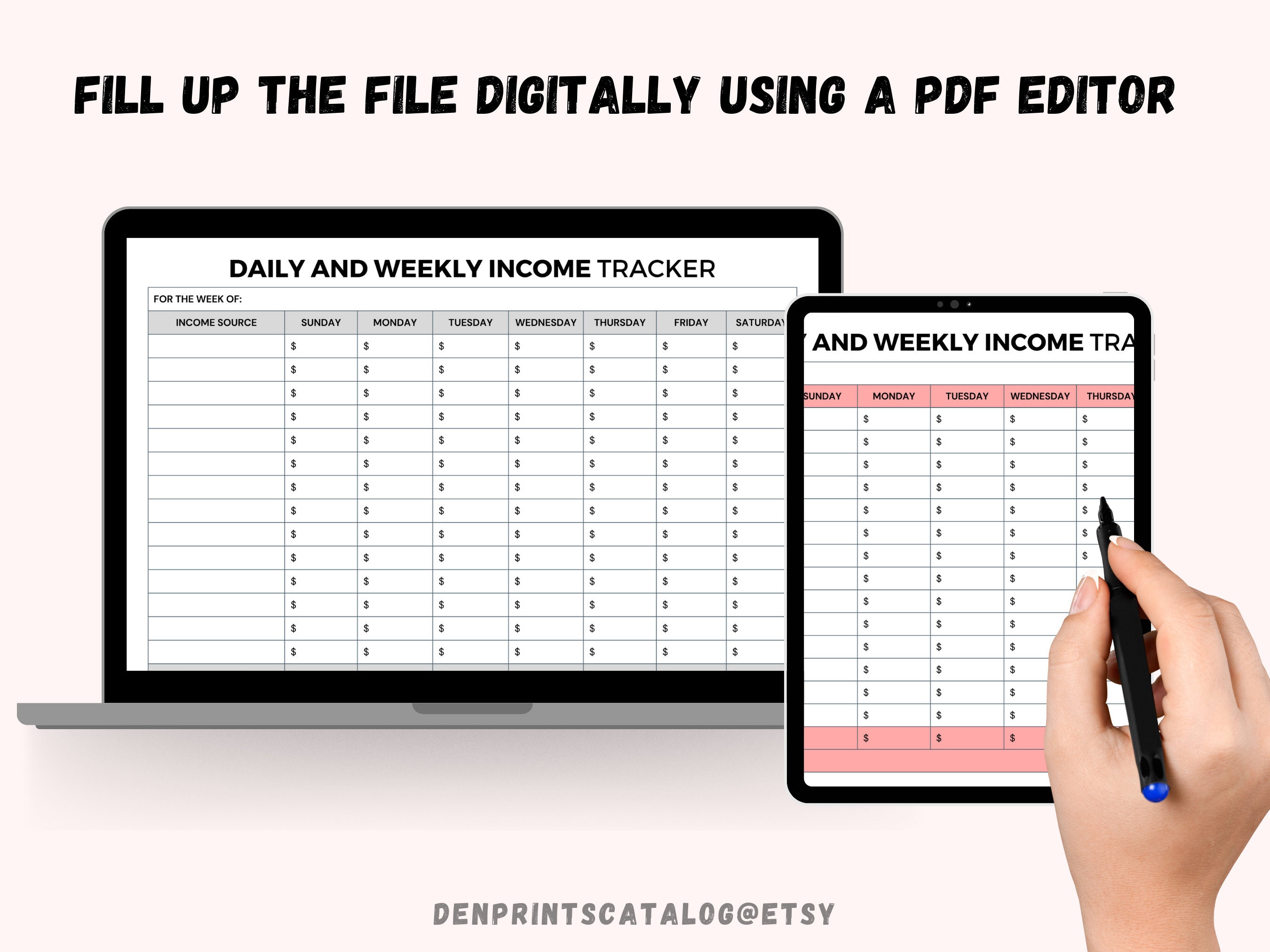 Printable Daily and Weekly Income Tracker, Income Tracker Printable ...