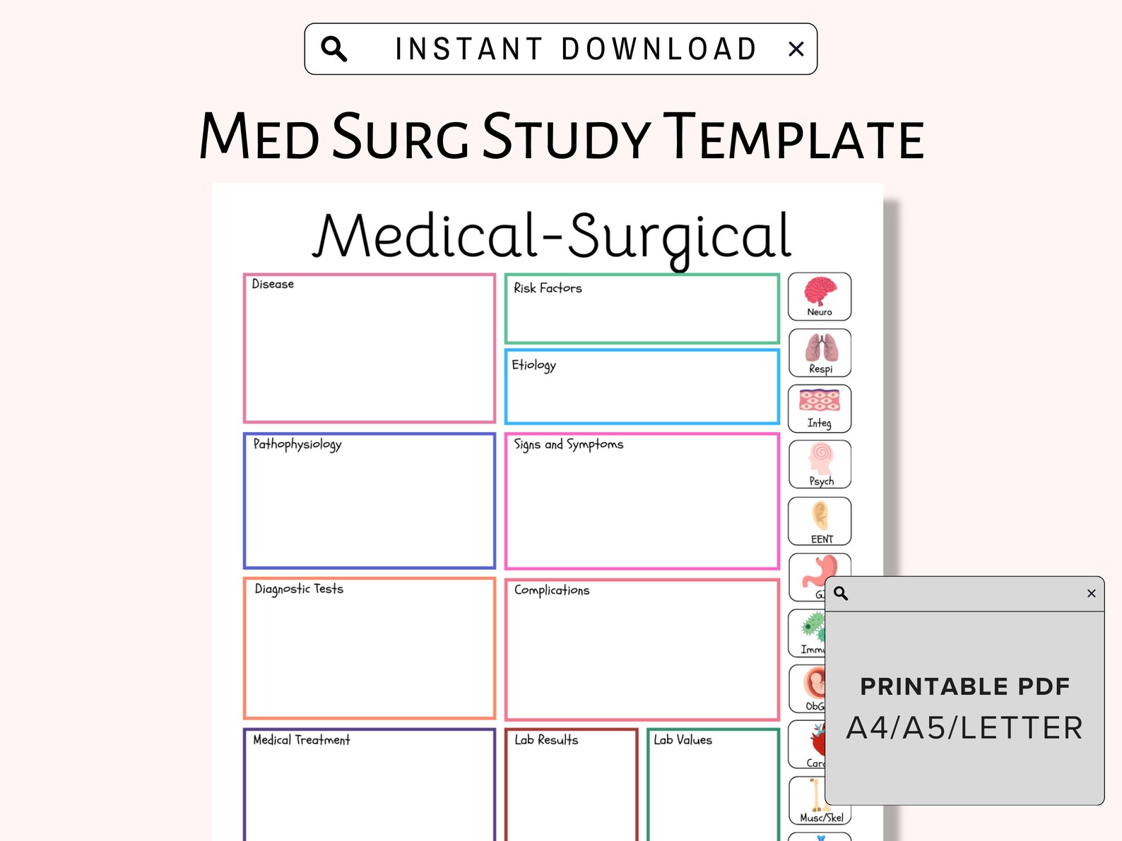 Med Surg Study Template Printable, Pathophysiology Template, Medical ...