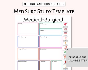 Med Surg Study Template Printable, Pathophysiology Template, Medical Surgical Nursing, Disease ...
