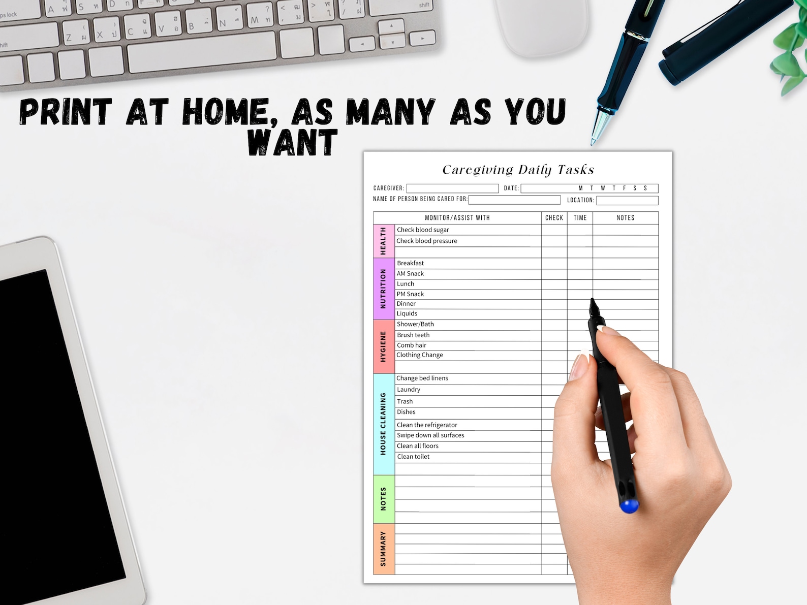Caregiving Daily Tasks Log Printable, Elderly Care Caregiving Checklist ...