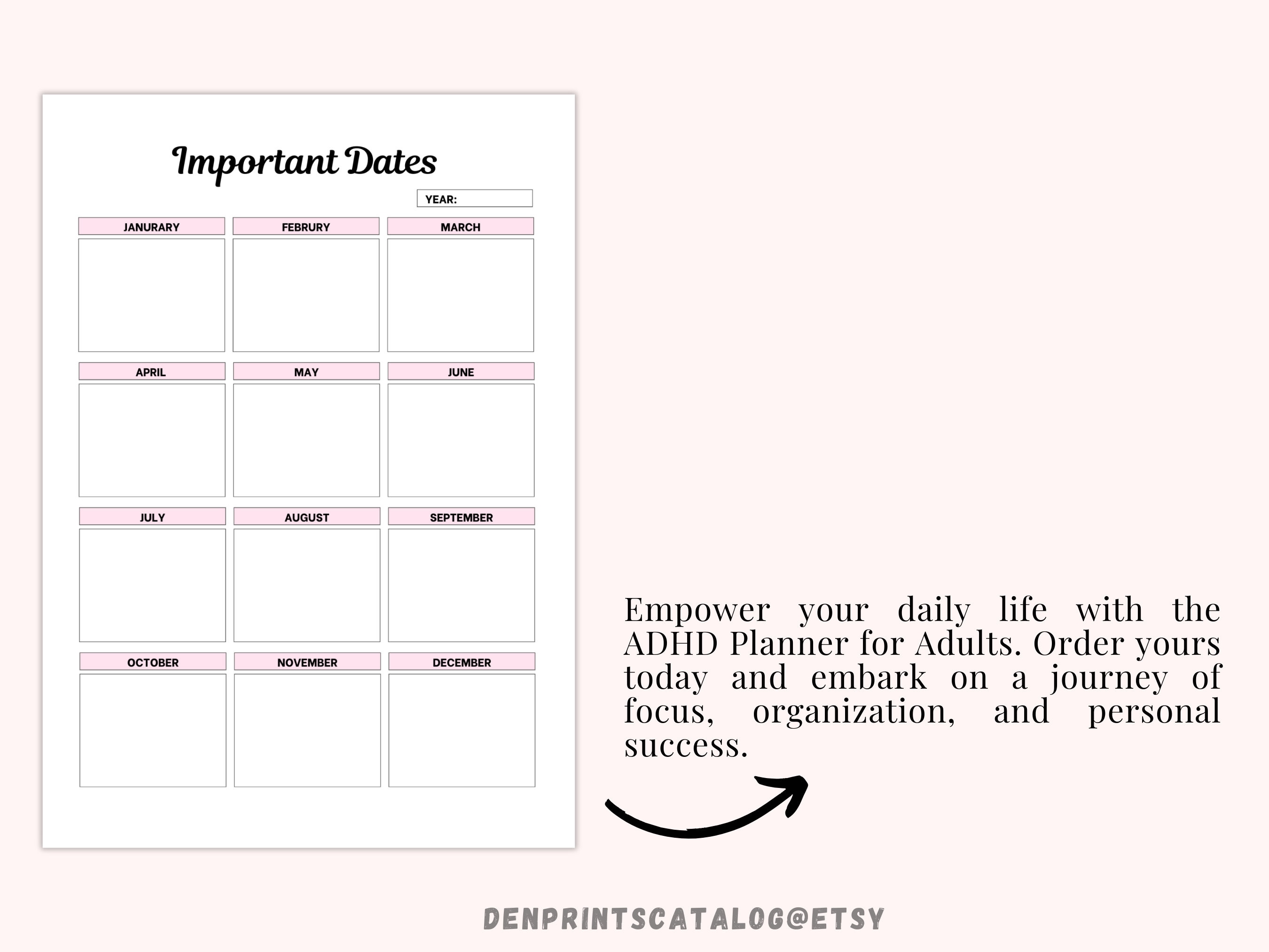 ADHD Planner Adult , Printable ADHD Productivity Journal, Digital Adhd ...