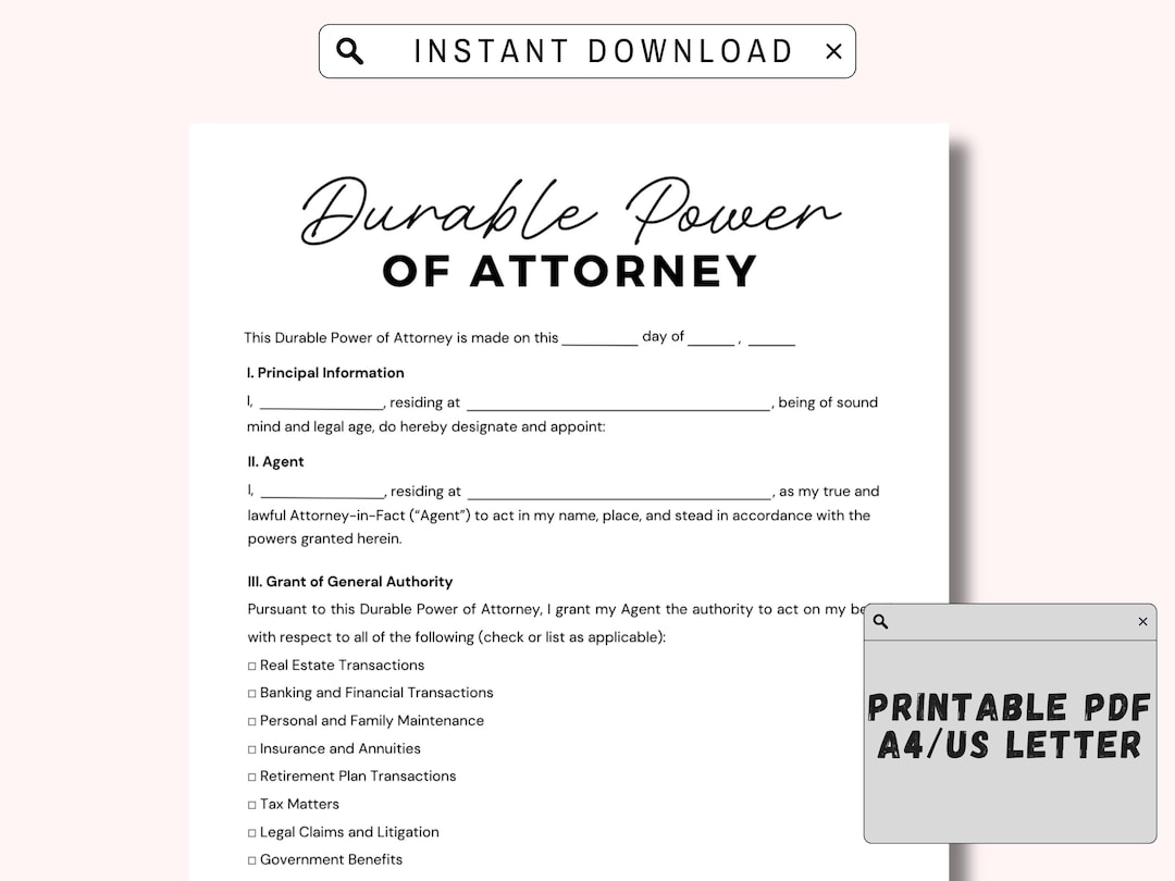 Printable Durable Power of Attorney Template. Durable Power of Attorney ...