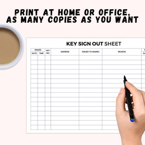 Key Sign Out Sheet Printable, Visitor Sign in Out Form, Event Sign in ...