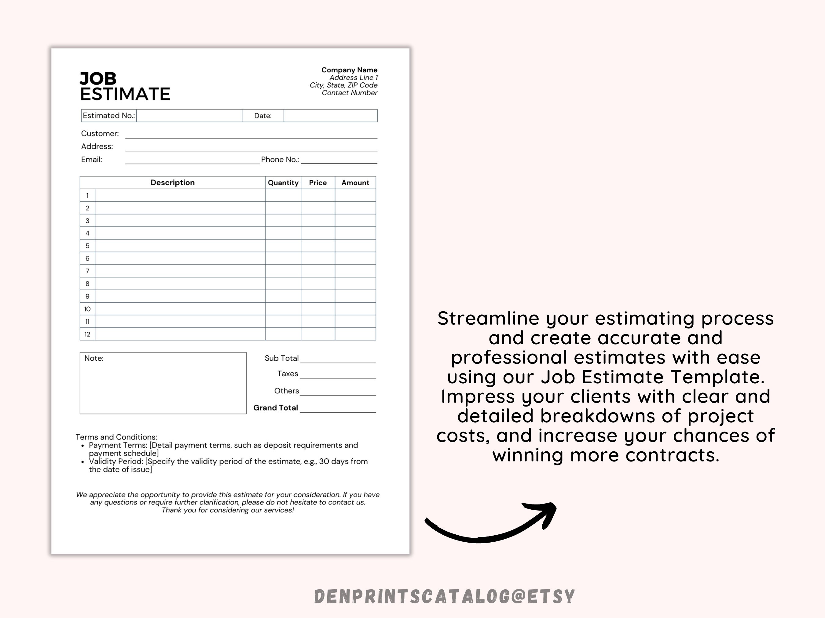Job Estimate Template, Printable Job Estimate Template PDF, Editable ...