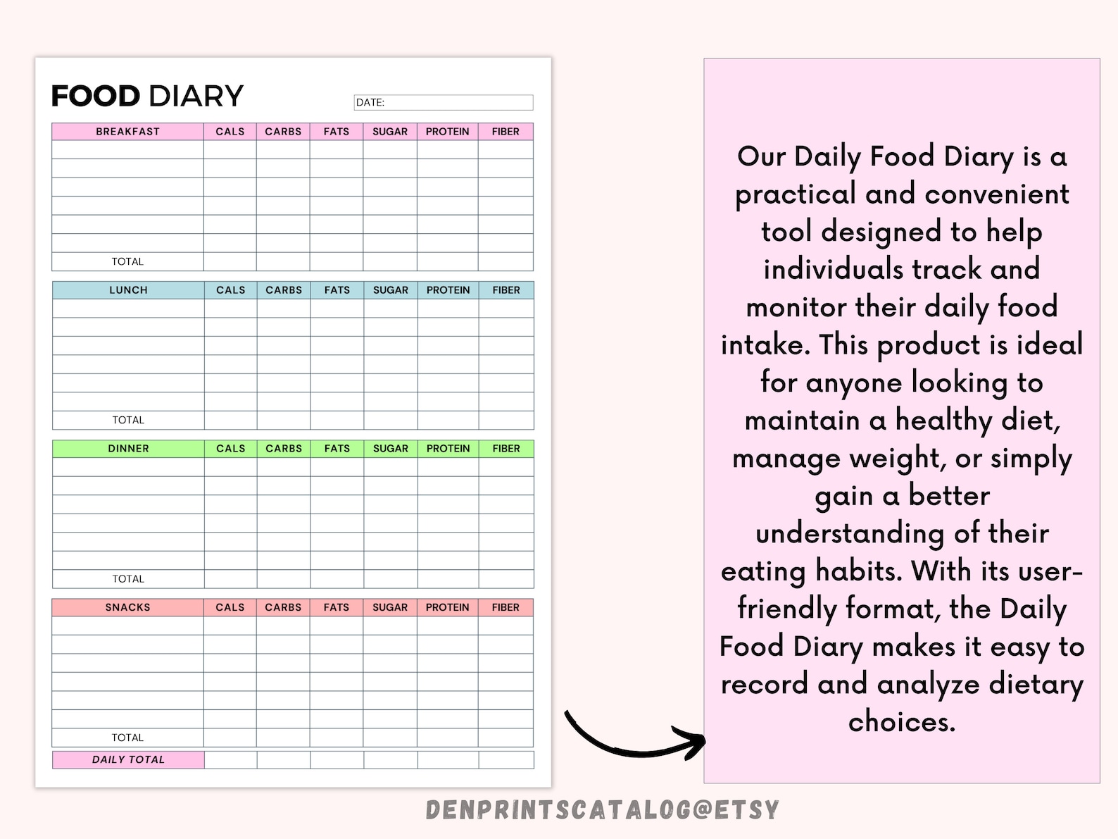 Daily Food Diary Printable, Printable Daily Food Journal, Minimalist ...