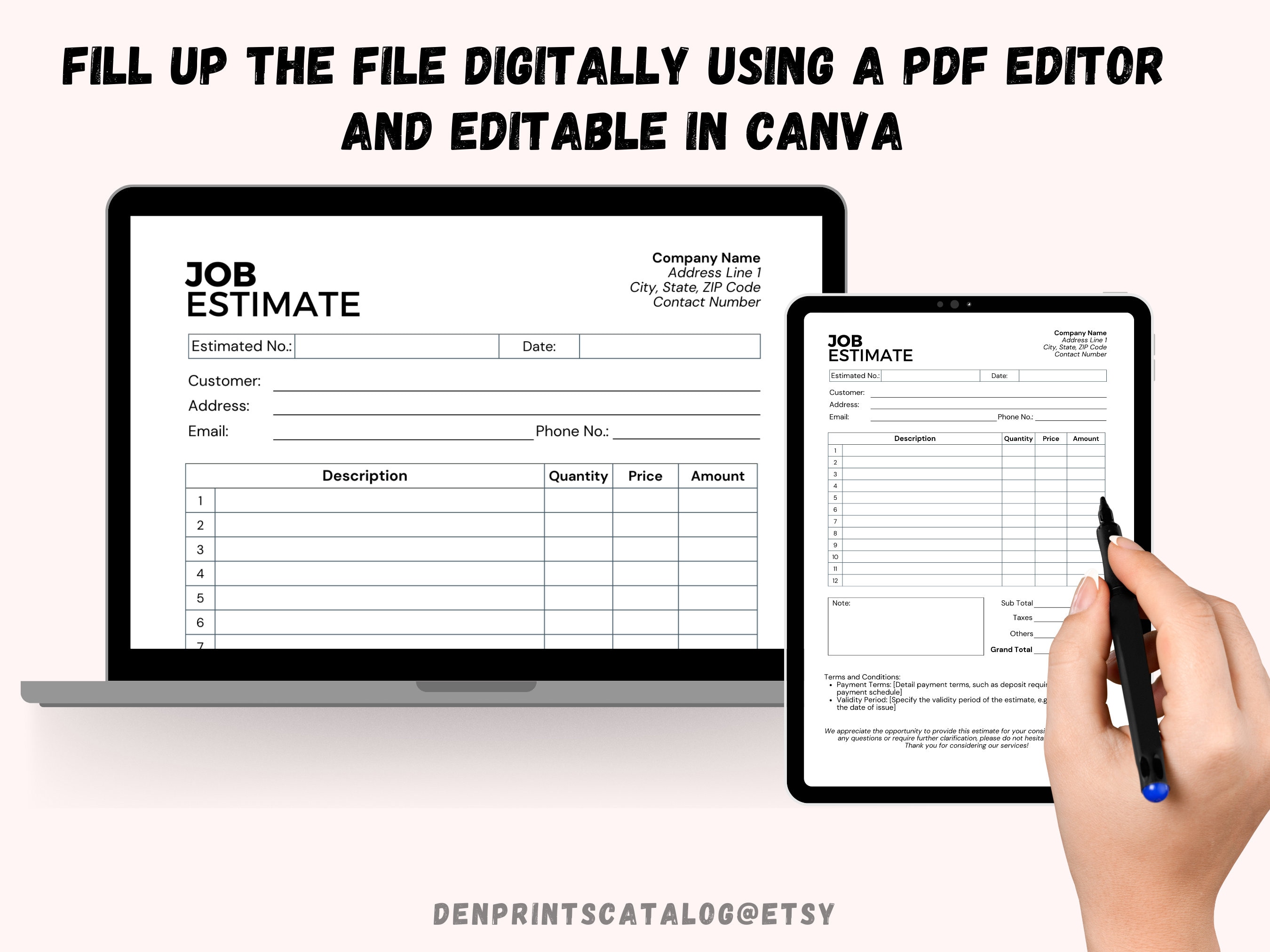 Job Estimate Template, Printable Job Estimate Template PDF, Editable ...