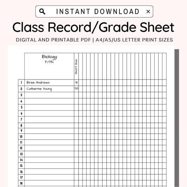 Printable Class Record Grade Sheet - Etsy