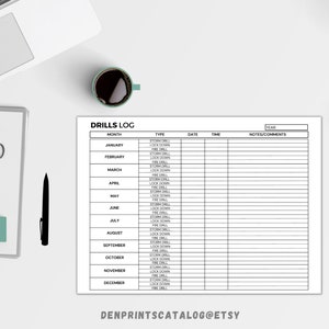 Disaster Drill Record for School, School Teacher Forms, Drills Log ...