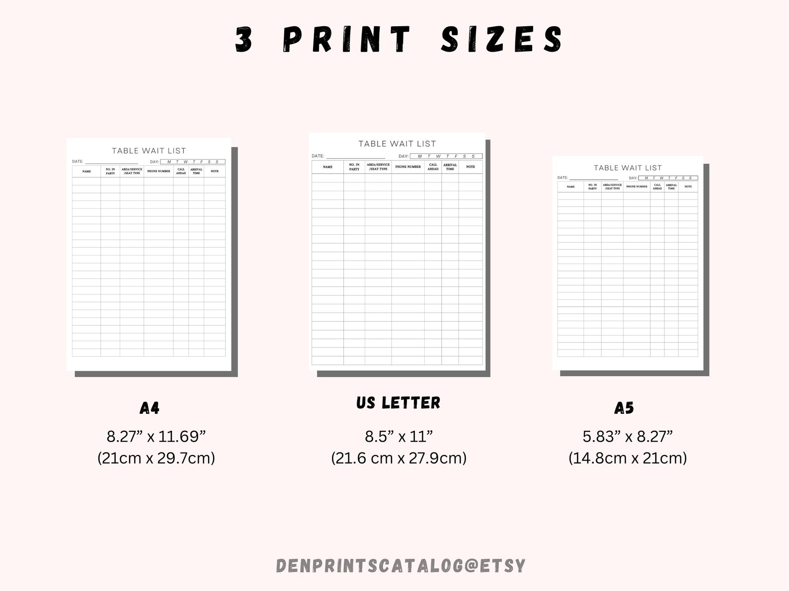 Restaurant Table Wait List Printable, Waiting List Printable ...