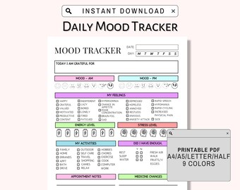 Daily Mood Tracker Printable, Printable Mood Track, Emotion Tracker ...