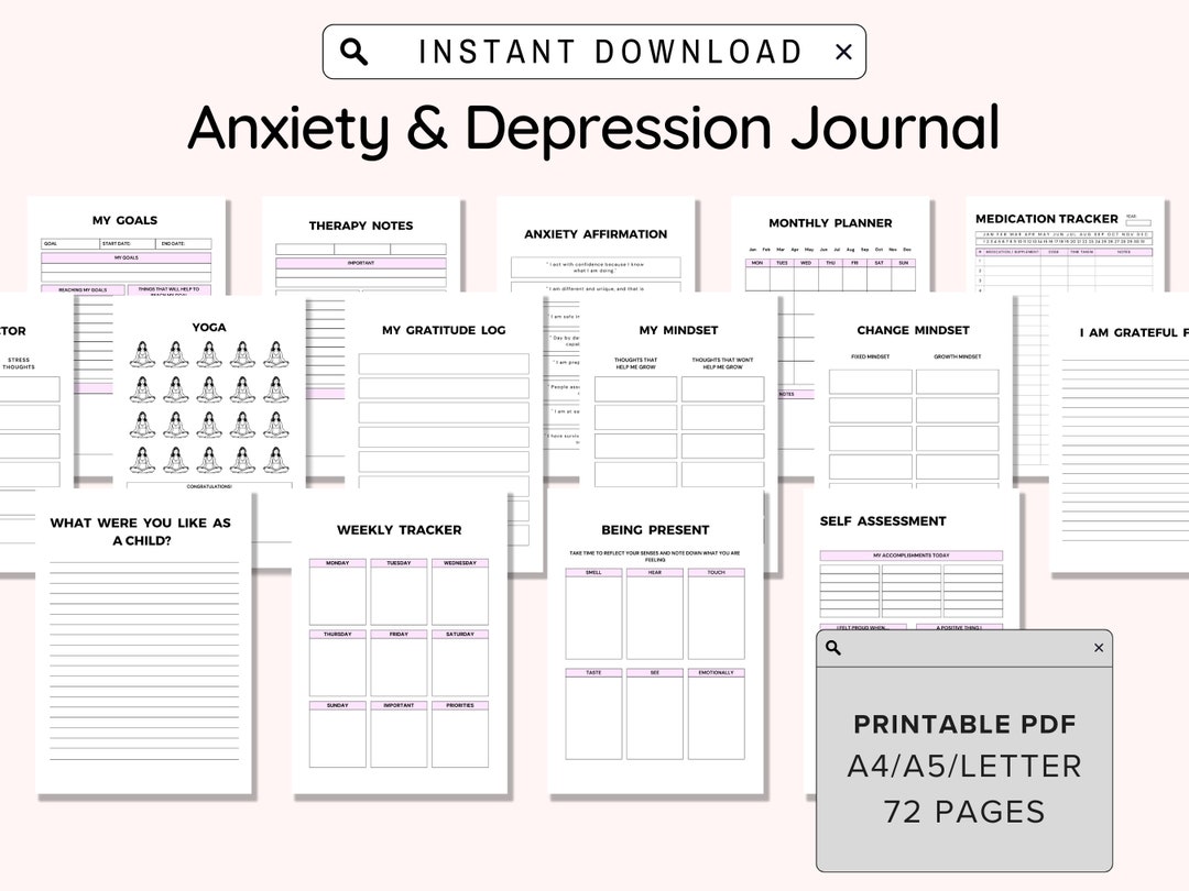 Depression Mental Health Journal, Mood Tracker, Therapy Worksheet CBT ...